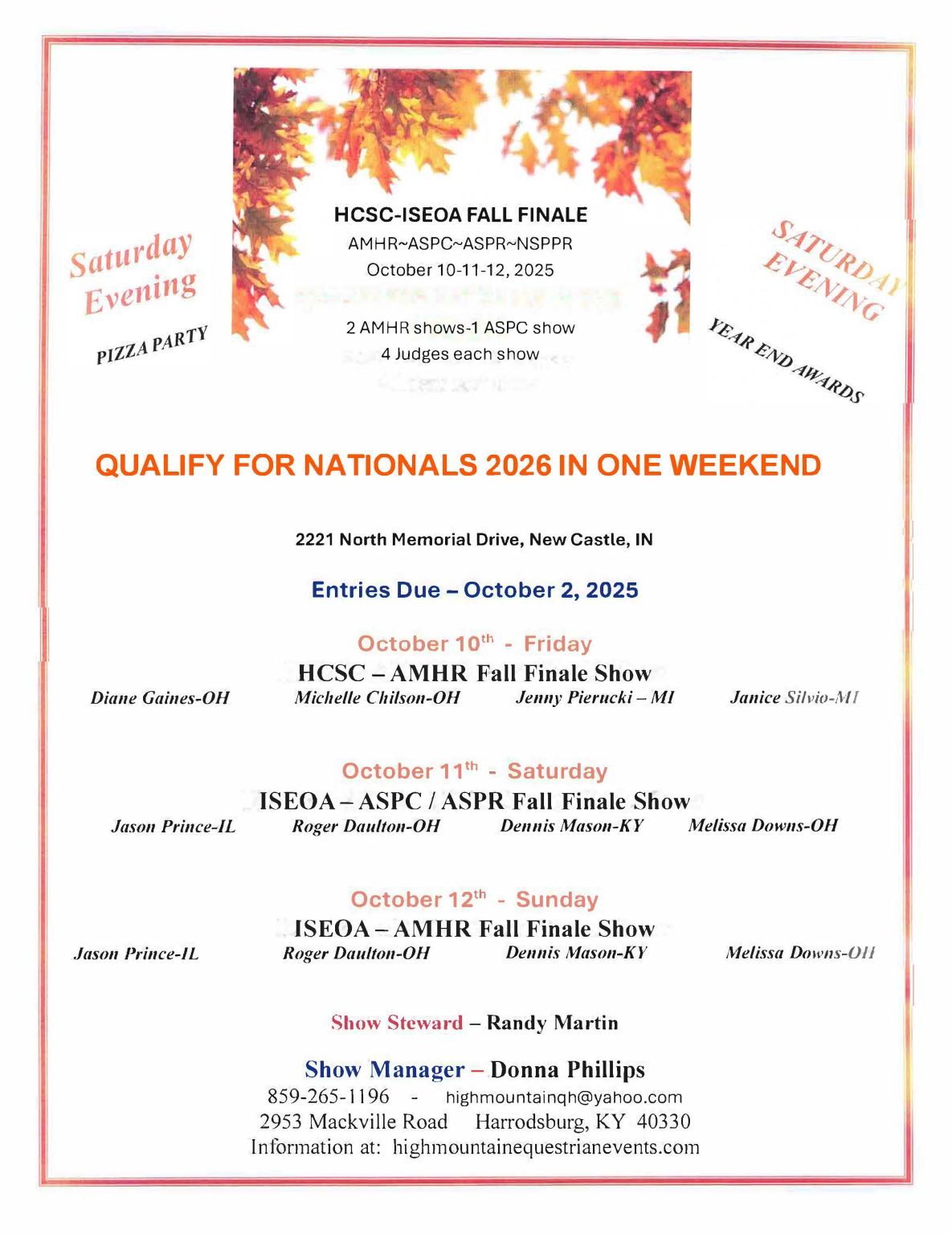 _7 HENRY COUNTY SADDLE CLUB FALL FINALE AMHR #1 OCTOBER 10, 2025 – High ...